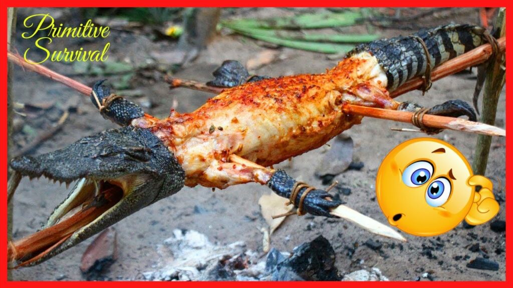 Roasted crocodile meat bbq with Chili Cooking Crocodile Lechon bbq ...