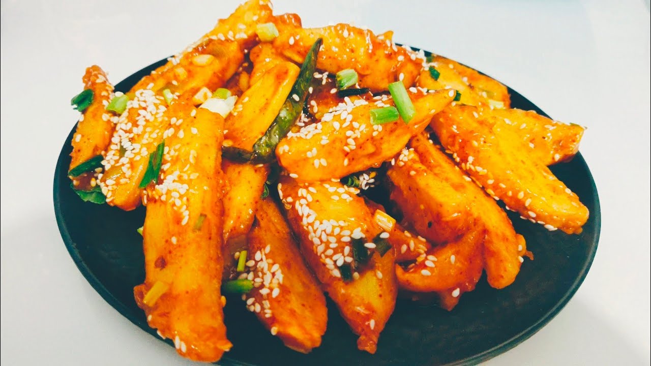 Chilli Potato Recipe ! Chilli garlic Potato Restaurant Style Recipe ...