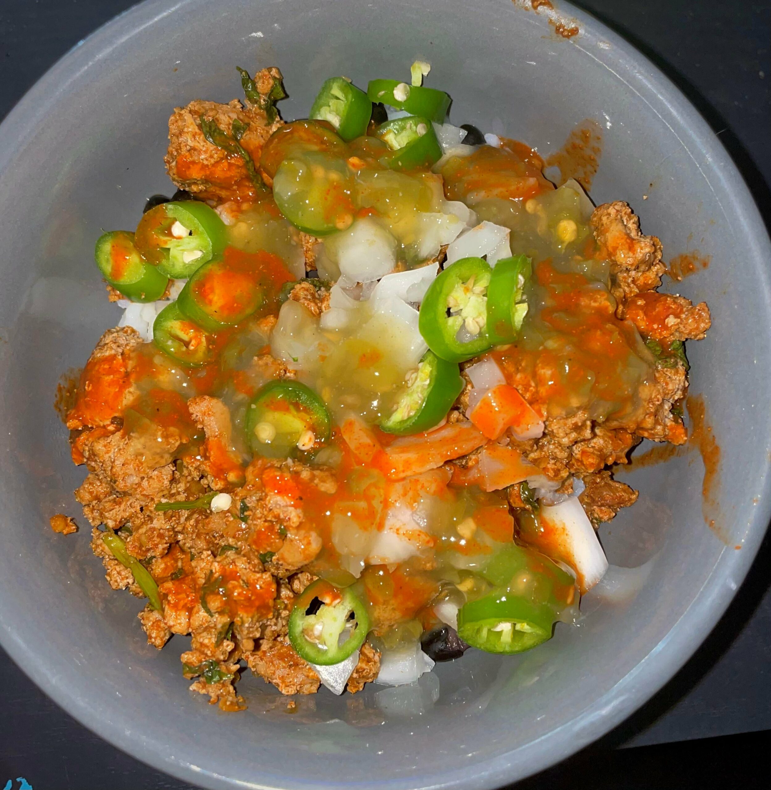 Topped my bowl with serranos, Mrs. Renfro’s green salsa, and Tapatio ...