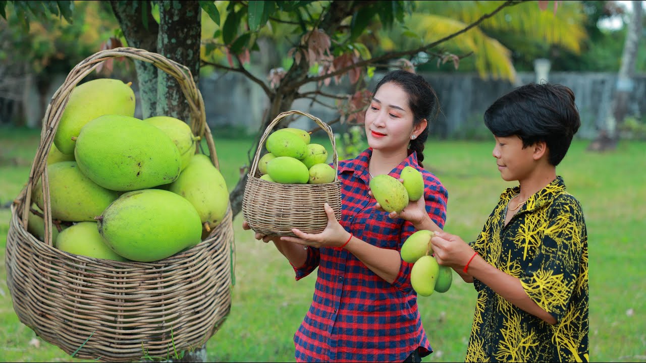 A table of mango recipe with brother Ny! Pick crunchy mango and eat ...