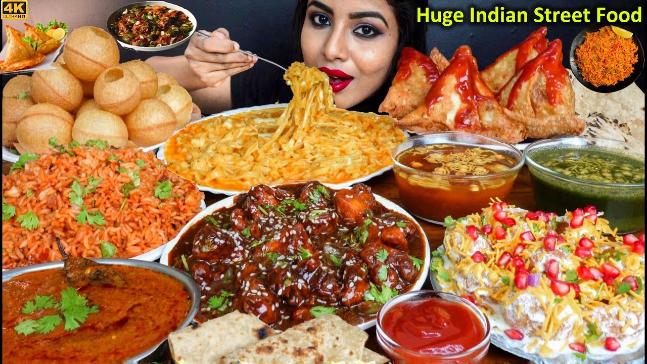 Eating Pani Puri,Samosa,Maggi,Dahi Puri,Chilli Chicken Curry. Indian ...