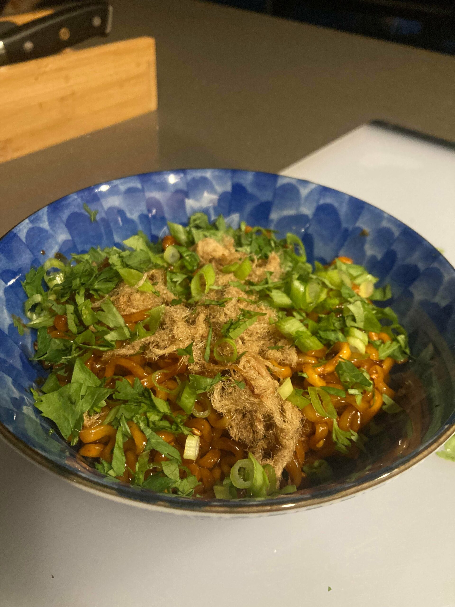 Samyang 2x with rung yang pork fu (Korean “pork floss”) - Chili Chili