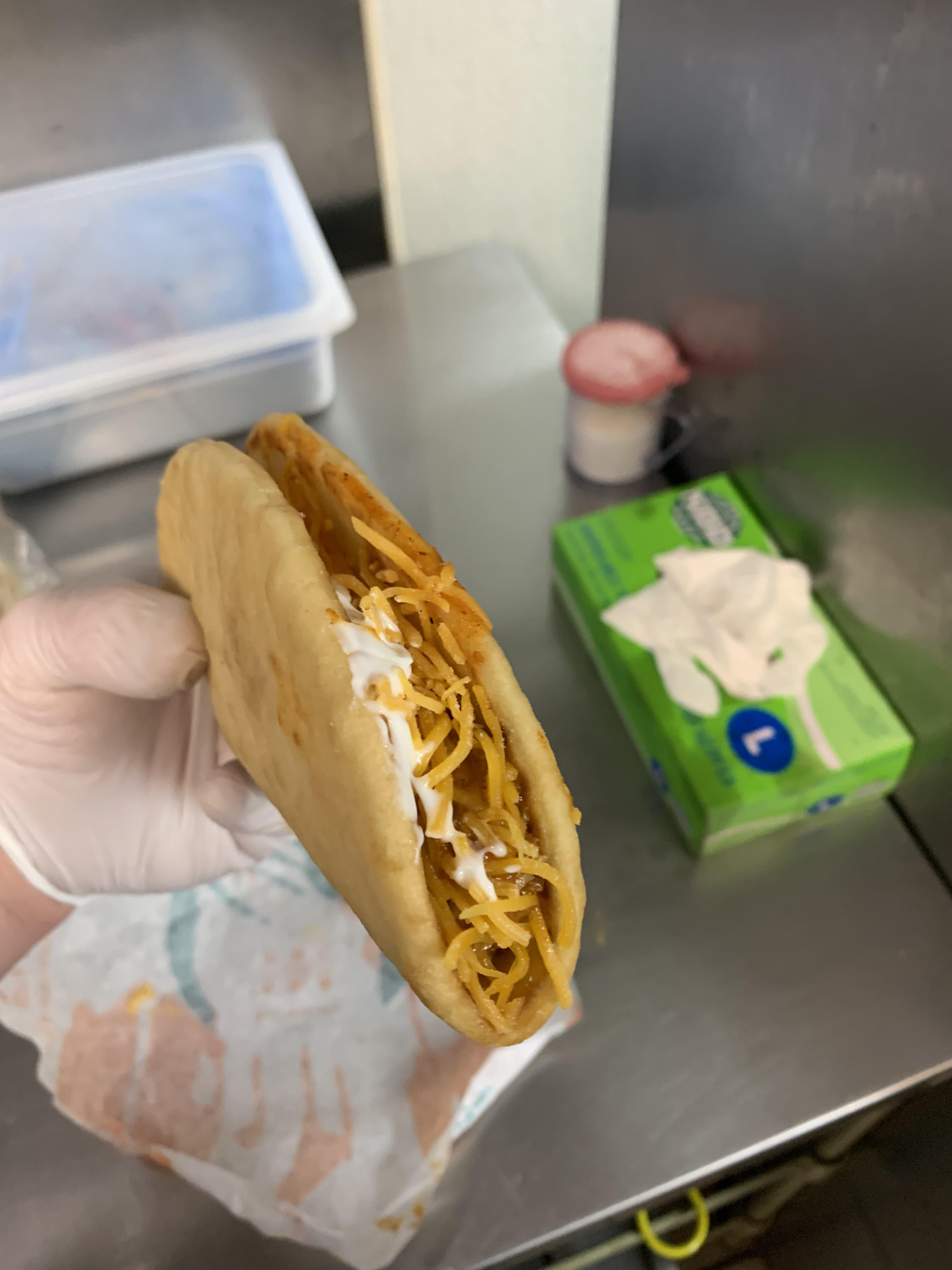 Chili Cheese Chalupa - chili, beef, nacho cheese, onion, cheddar, sour ...