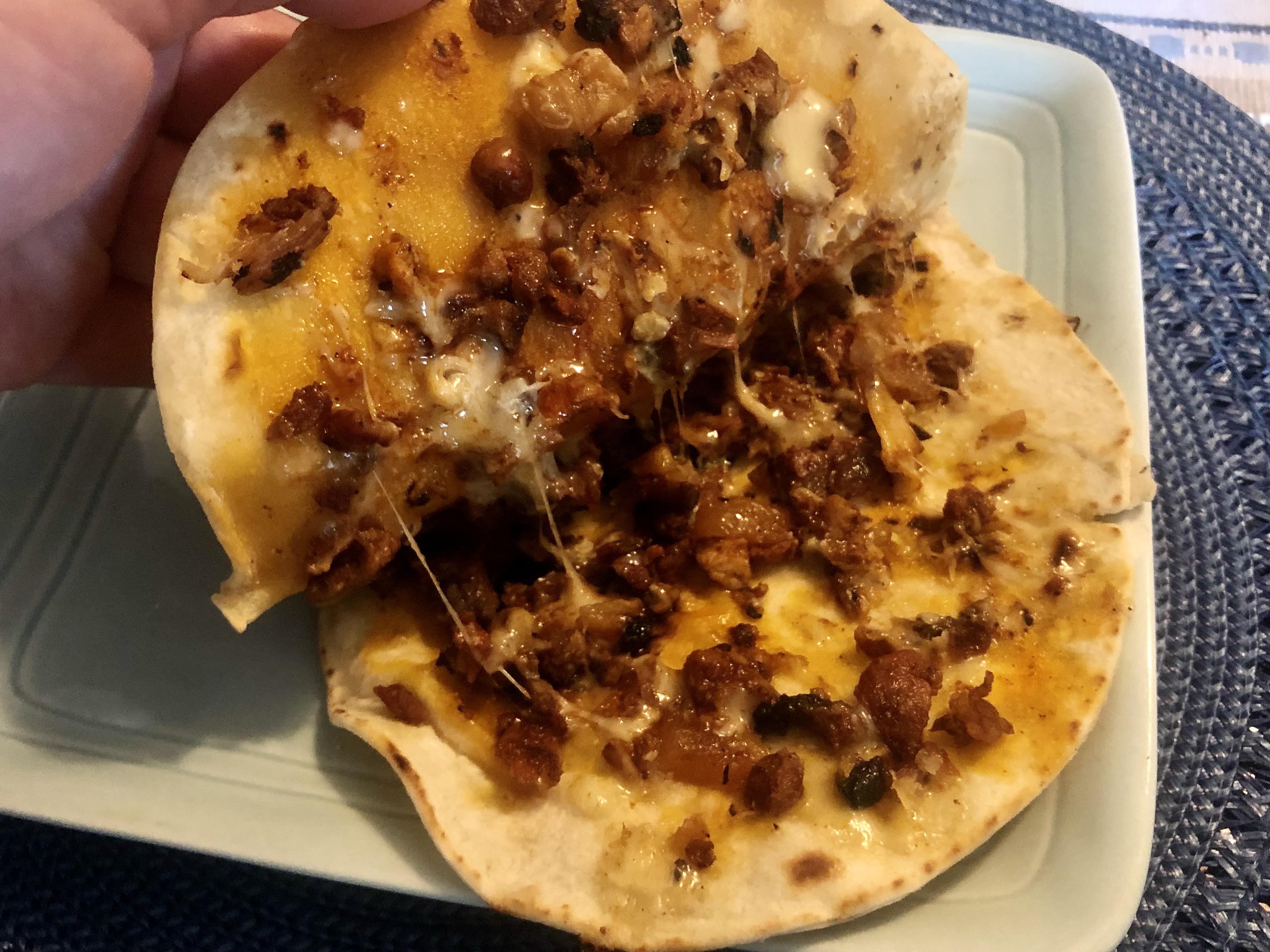 Made a gringa with some leftover carne al pastor from yesterday, on ...